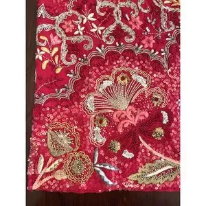 Accessories | Vtg Megan Park England Red Embroidered Silk Beaded Scarf ...